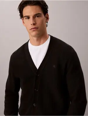 Calvin Klein Textured Cotton Cardigan With Monogram Logo