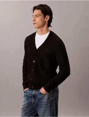 Calvin Klein Textured Cotton Cardigan With Monogram Logo