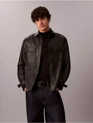 Calvin Klein Faux Leather Overshirt - Black