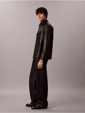 Calvin Klein Faux Leather Overshirt - Black