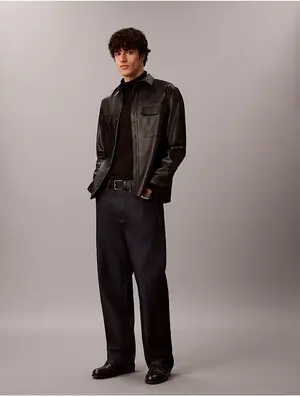 Calvin Klein Faux Leather Overshirt - Black