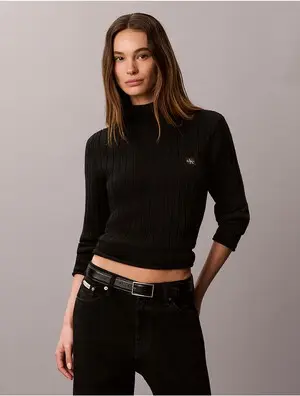Calvin Klein Woven Monologo Turtleneck Sweater - Black