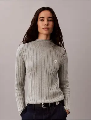 Calvin Klein Woven Monologo Turtleneck Sweater - Grey Heather