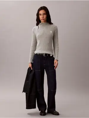Calvin Klein Woven Monologo Turtleneck Sweater - Grey Heather