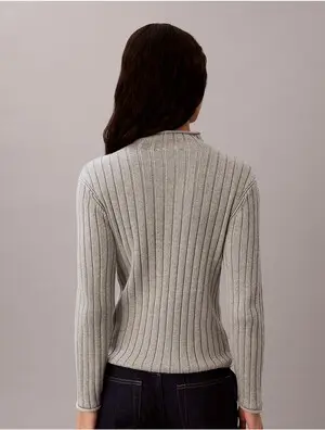 Calvin Klein Woven Monologo Turtleneck Sweater - Grey Heather