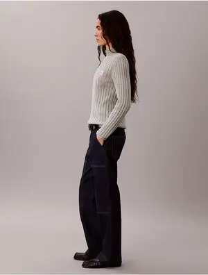 Calvin Klein Woven Monologo Turtleneck Sweater - Grey Heather
