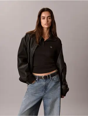 Calvin Klein Woven Monologo Henley Turtleneck Sweater - Black