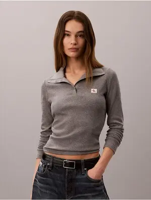Calvin Klein Woven Monologo Henley Turtleneck Sweater - Medium Grey Heather