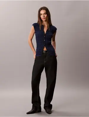 Calvin Klein Tech Knit Checkered Rib Cardigan - Estate Blue