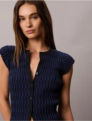 Calvin Klein Tech Knit Checkered Rib Cardigan - Estate Blue
