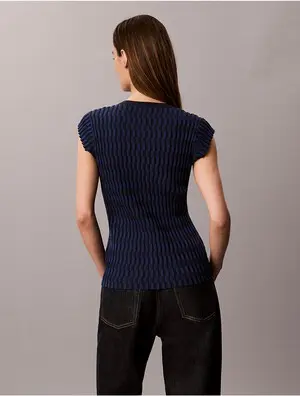 Calvin Klein Tech Knit Checkered Rib Cardigan - Estate Blue