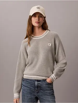 Calvin Klein Woven Monologo Crewneck Sweater - Grey Heather