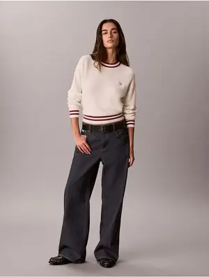 Calvin Klein Woven Monologo Crewneck Sweater - Tofu