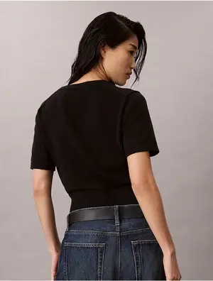 Calvin Klein Monologo Short Sleeve Sweater - Black