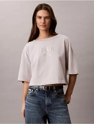 Calvin Klein Boxy Varsity Logo Cropped Tee - Ashes Of Roses