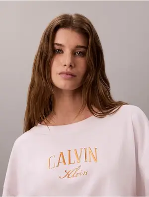 Calvin Klein Boxy Varsity Logo Cropped Tee - Crystal Blush