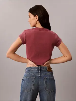 Calvin Klein Acid Wash Ribbed Baby Tee - Rhododendron