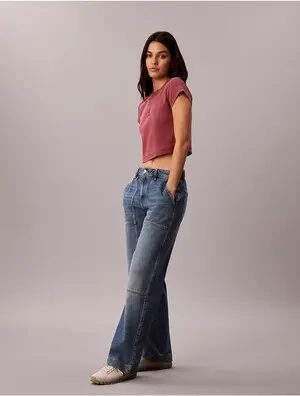 Calvin Klein Acid Wash Ribbed Baby Tee - Rhododendron