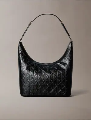 Calvin Klein Debossed Allover Emblem Logo Shoulder Bag - Black