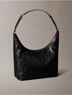 Calvin Klein Debossed Allover Emblem Logo Shoulder Bag - Black
