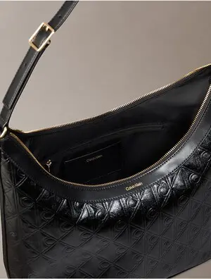 Calvin Klein Debossed Allover Emblem Logo Shoulder Bag - Black