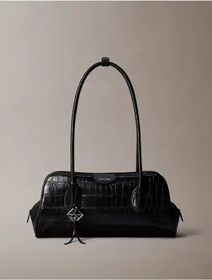 Calvin Klein Emblem Logo Crocodile Shoulder Bag - Black