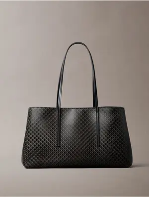 Calvin Klein Allover Emblem Logo Tote Bag - Black