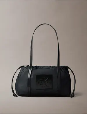 Calvin Klein Embossed Monologo Satchel Bag - Black