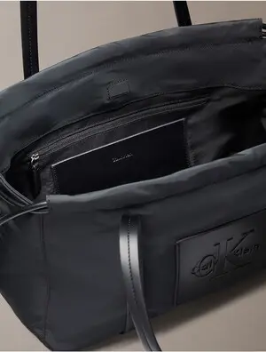 Calvin Klein Embossed Monologo Satchel Bag - Black