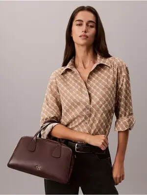 Calvin Klein Monogram Hardware Bowling Bag - Fudge