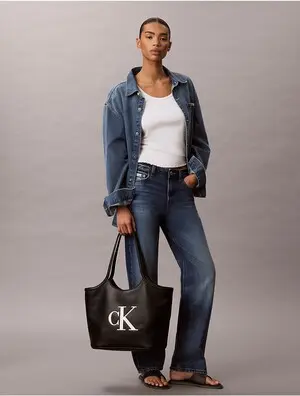 Calvin Klein Embossed Monogram Tote Bag - Black/white
