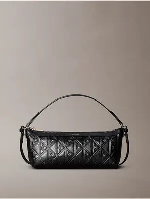 Calvin Klein Debossed Allover Emblem Logo Long Shoulder Bag