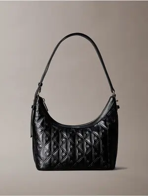 Calvin Klein Debossed Allover Emblem Logo Small Shoulder Bag - Black