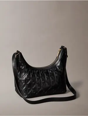 Calvin Klein Debossed Allover Emblem Logo Small Shoulder Bag - Black