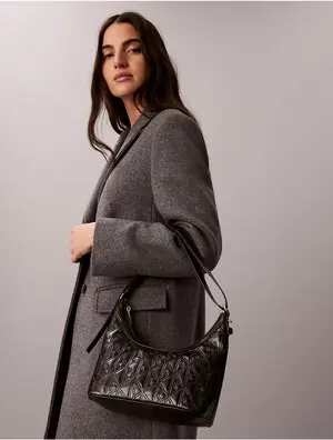 Calvin Klein Debossed Allover Emblem Logo Small Shoulder Bag - Black