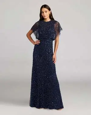Mac Duggal Embellished High Neck Short Sleeve Gown