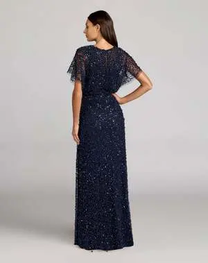 Mac Duggal Embellished High Neck Short Sleeve Gown