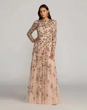 Mac Duggal Embellished Floral Long Sleeve Gown