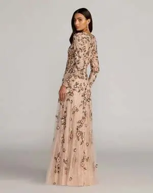 Mac Duggal Embellished Floral Long Sleeve Gown
