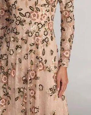Mac Duggal Embellished Floral Long Sleeve Gown