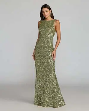 Mac Duggal Petite Sequin Column Gown With Open Back - Green