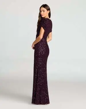 Mac Duggal Embellished Gathered Short Sleeve Gown