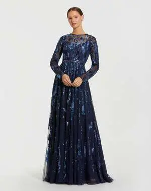 Mac Duggal Long Sleeve Sequin Embellished Gown