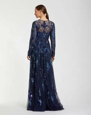 Mac Duggal Long Sleeve Sequin Embellished Gown