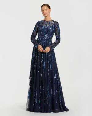 Mac Duggal Long Sleeve Sequin Embellished Gown