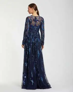 Mac Duggal Long Sleeve Sequin Embellished Gown