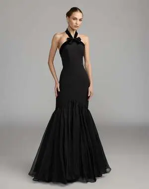 Mac Duggal Halter Mermaid Gown With Bow