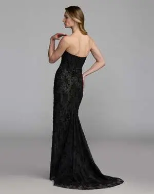 MAC DUGGAL COLLECTION Embellished Strapless Bustier Gown With Sweeping Train