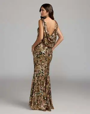 Mac Duggal Floral Sequin Trumpet Gown