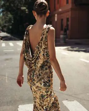 Mac Duggal Floral Sequin Trumpet Gown
